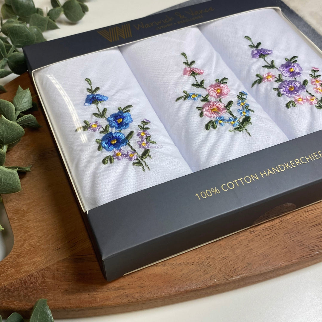 Ladies 100% Cotton White Floral Embroidered Reusable Handkerchiefs ...