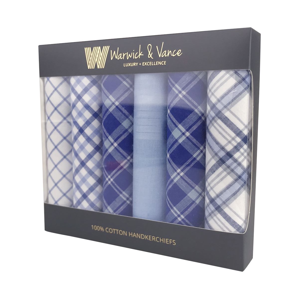 Mens Cotton Handkerchiefs Check Blue Striped Borders|Warwick & Vance ...